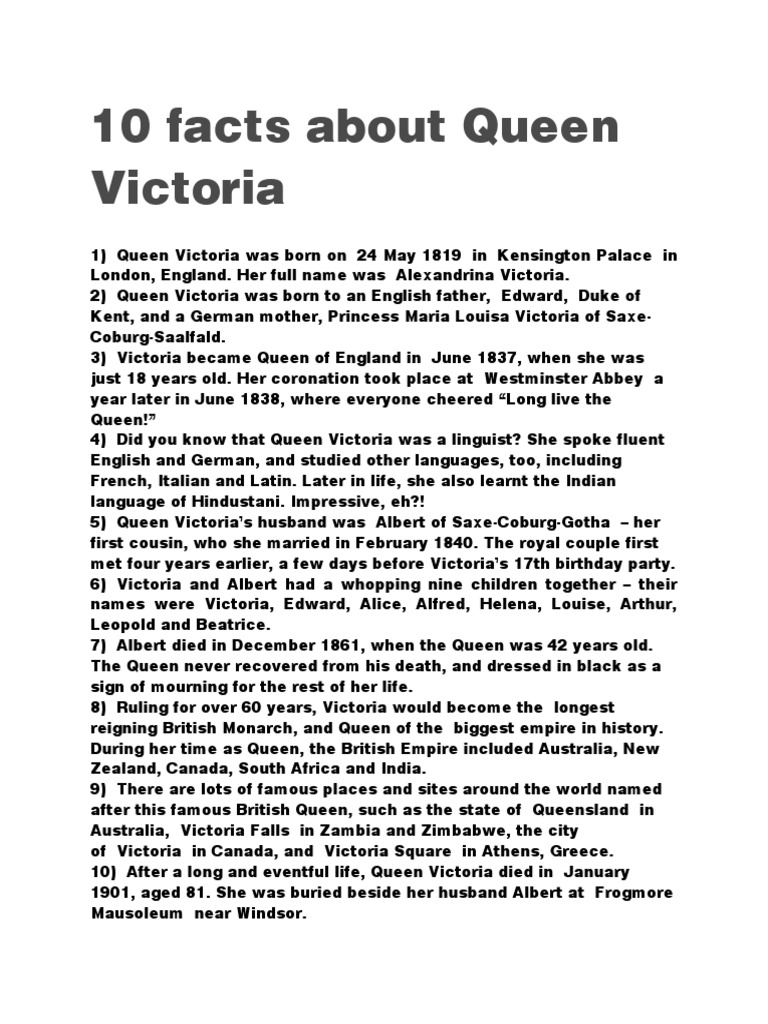 10 Facts About Queen Victoria | PDF | Queen Victoria | Monarchy