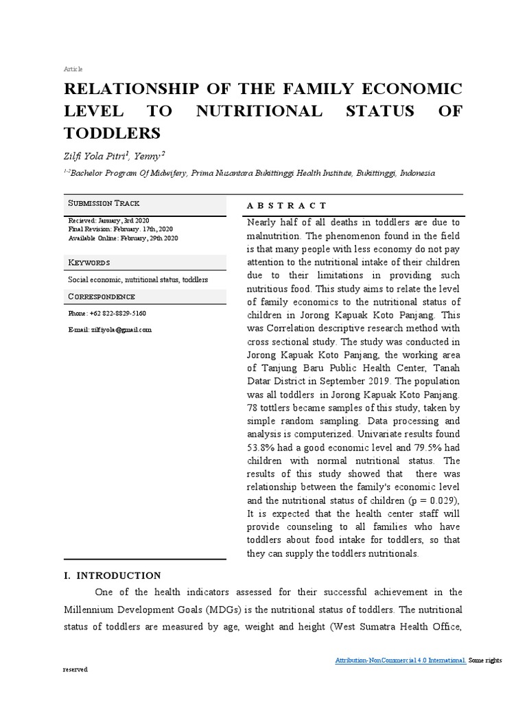 Relationship of The Family Economic Level To Nutritional Status of ...