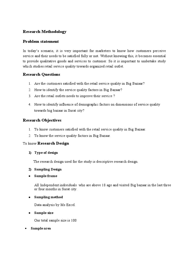Research Methodology Problem Statement: 1) Type of Design | PDF ...