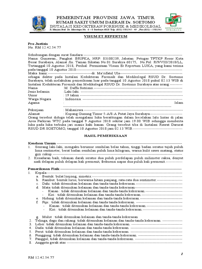 Contoh Visum Et Repertum | PDF