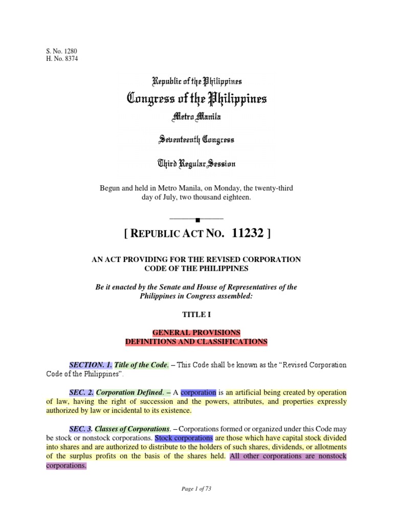 Revised Corporation Code Simplified Title | PDF | Corporations ...
