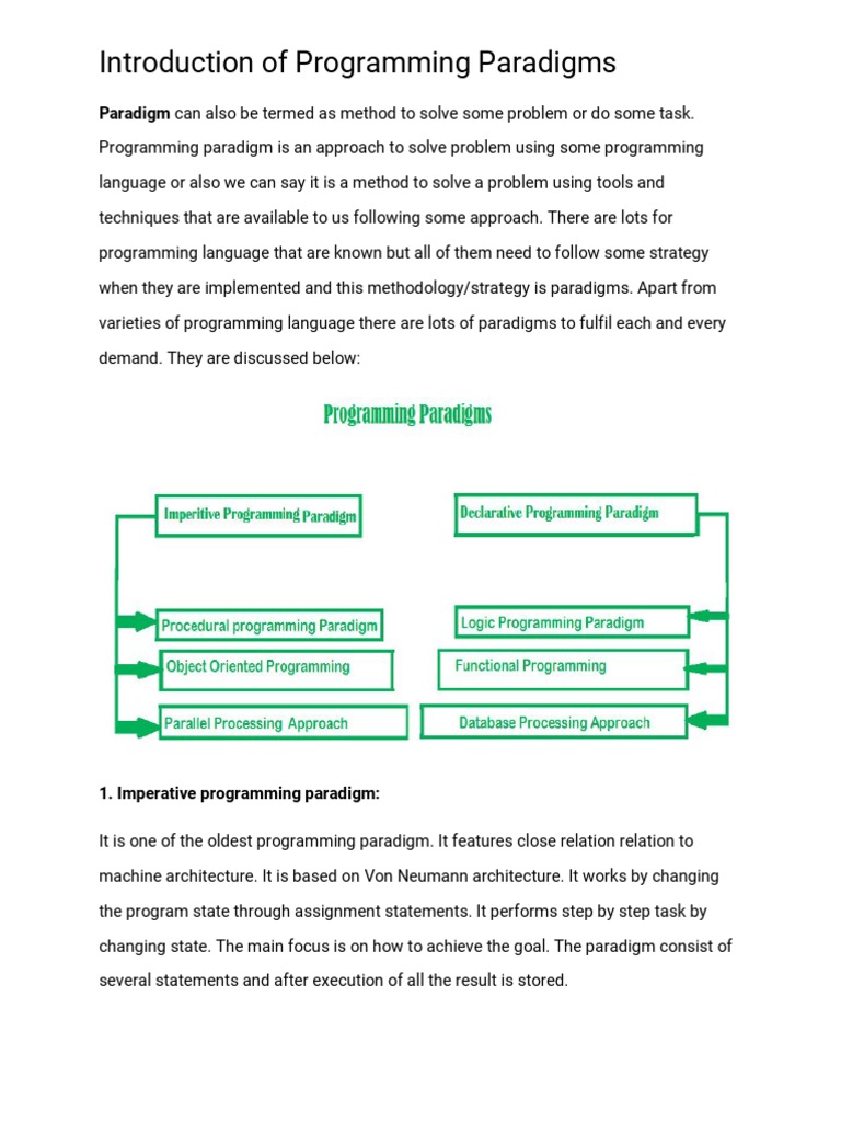Introduction of Programming Paradigms: Paradigm Can Also Be Termed As Method To Solve Some ...