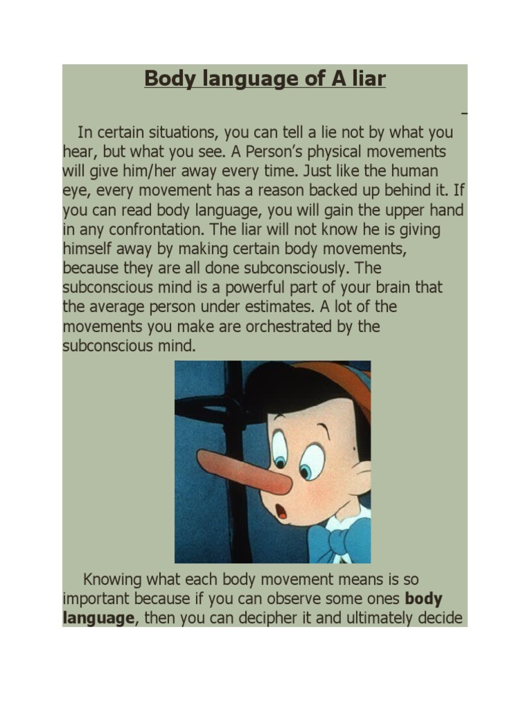Body Language When Lying | Download Free PDF | Lie | Body Language