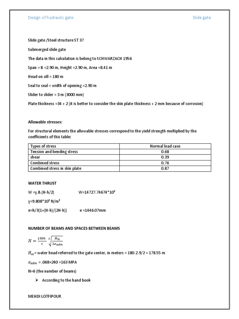Design of a submerged slide gate structure | PDF | Bending | Applied ...