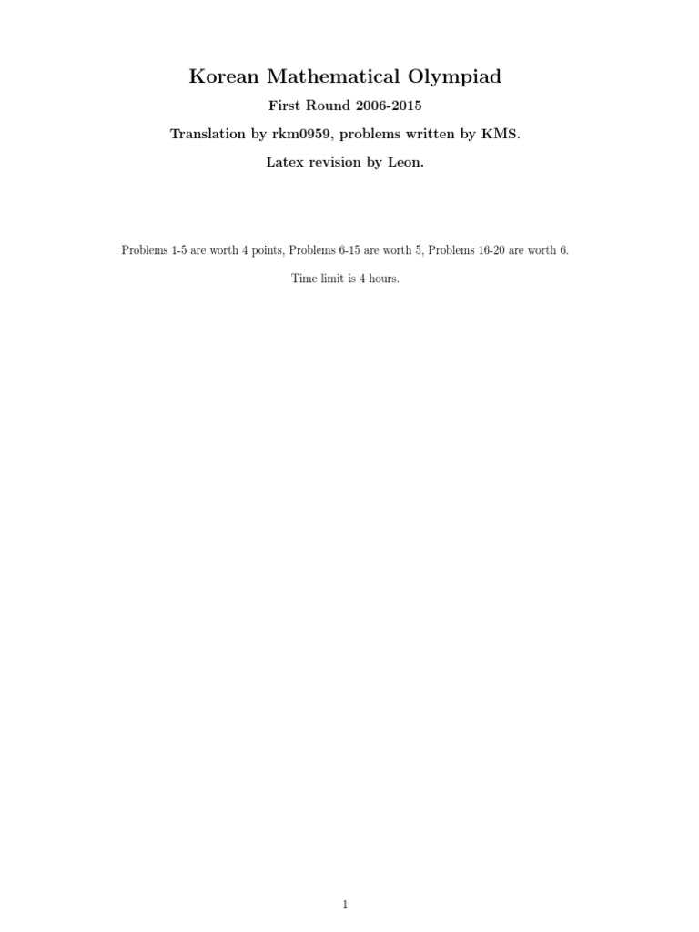 Korean Mathematical Olympiad Problems 2006-2015 | PDF | Triangle ...