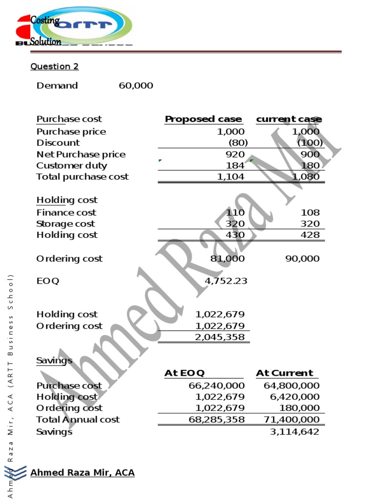 Costing Solution: Proposed Case Current Case | PDF | Management ...