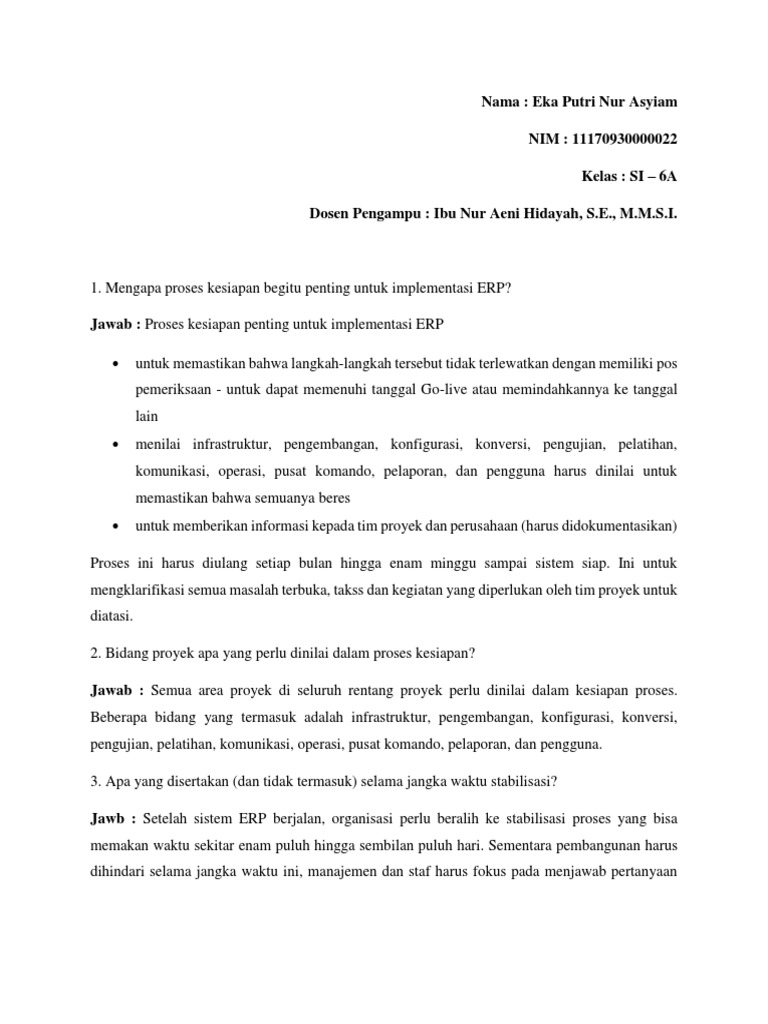 Tugas Individu 8 Jawab Soal - Eka Putri Nur Asyiam - 11170930000022 - SI6A PDF | PDF | Bisnis