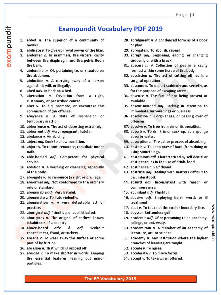 Vocabulary PDF For Competitive Exams Preparation Downloaded From ...