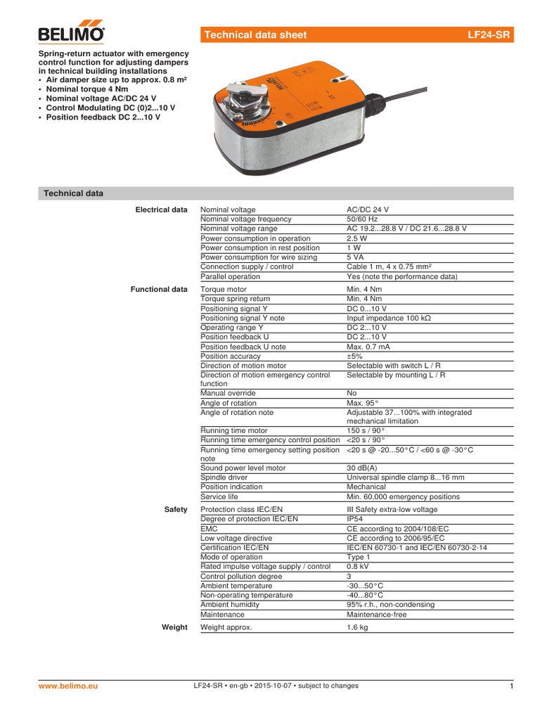 Technical Data Sheet LF24-SR | PDF | Electric Motor | Switch