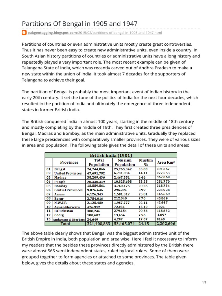 Partitions of Bengal in 1905 and 1947 | PDF | Partition Of India | Bengal