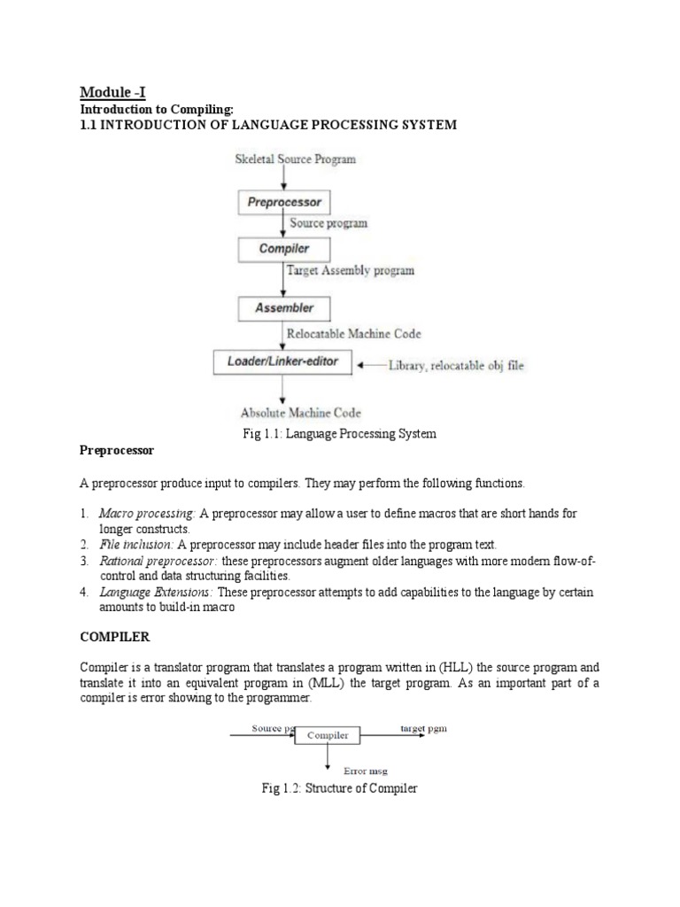 Module - I: Introduction To Compiling: 1.1 Introduction of Language Processing System | PDF ...