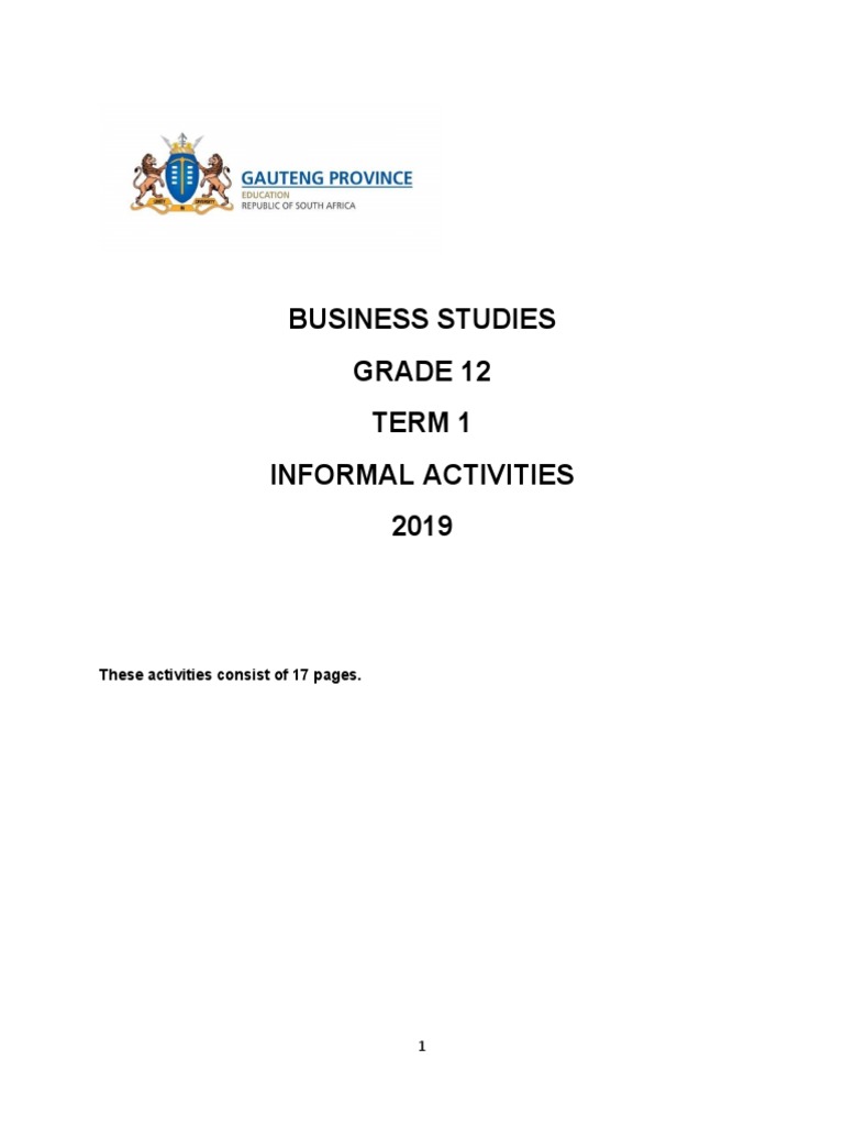 2019 BSTD Grade 12 Term 1 Informal Activities | PDF | Business Ethics ...