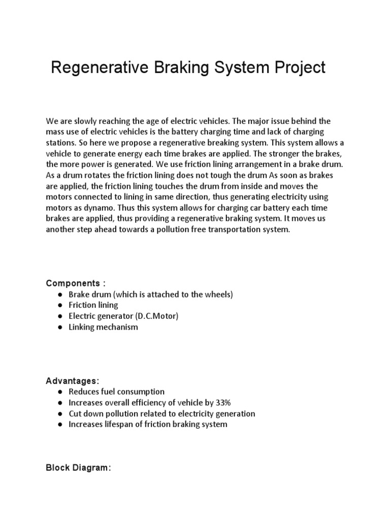 Regenerative Braking System Project: Components | PDF