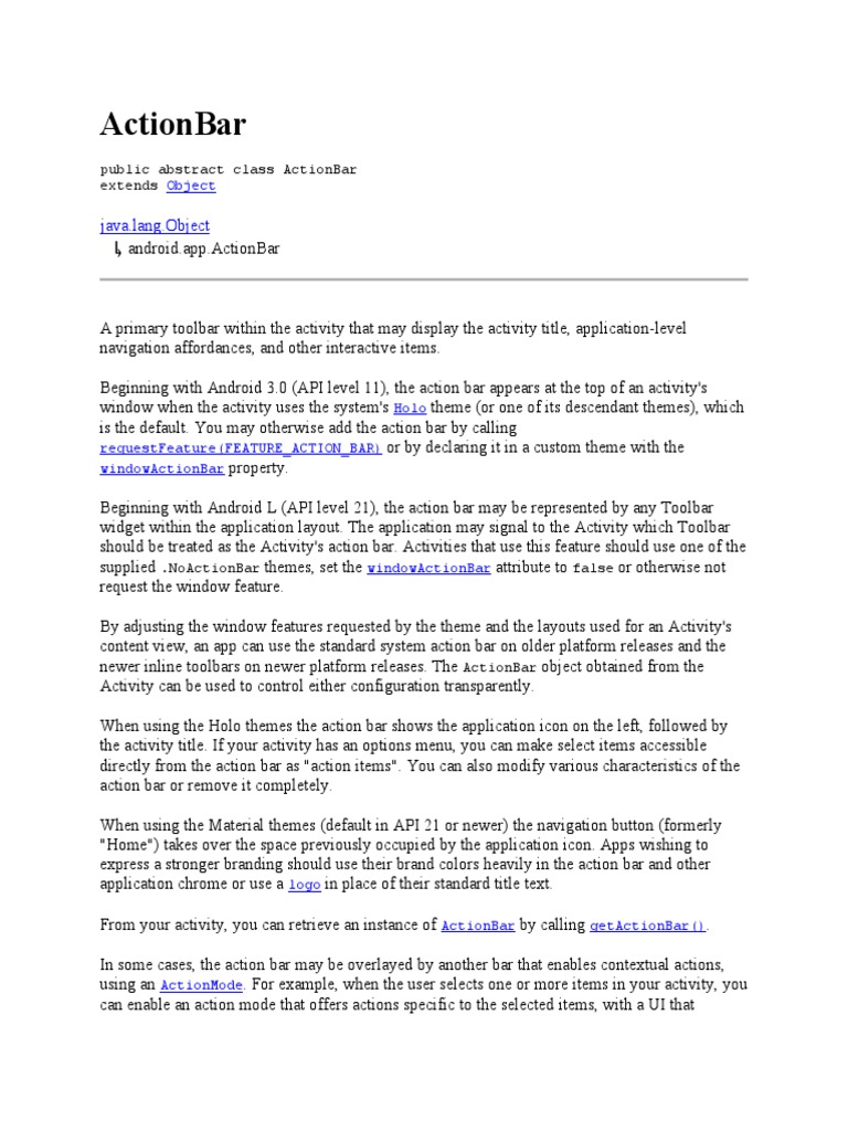 Actionbar: Java - Lang.Object | PDF | Application Programming Interface | Icon (Computing)