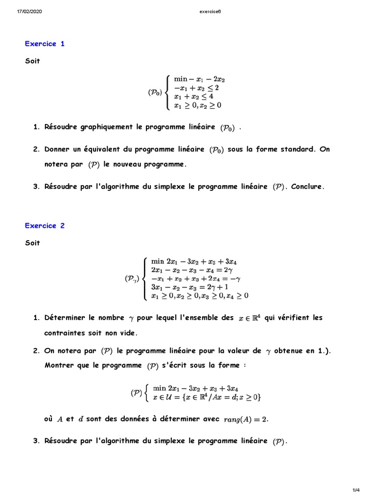 Exercice 6 | PDF | Optimisation linéaire | Optimisation mathématique