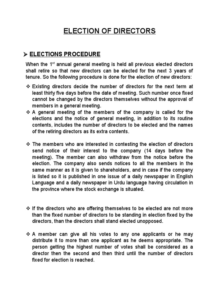 Election of Directors: Elections Procedure | PDF | Constitutional Law ...