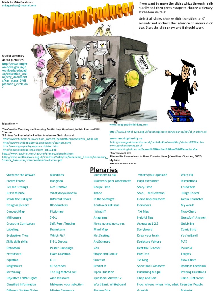 P Le Na Ry: Useful Summary About Plenaries | PDF | Question | Teachers