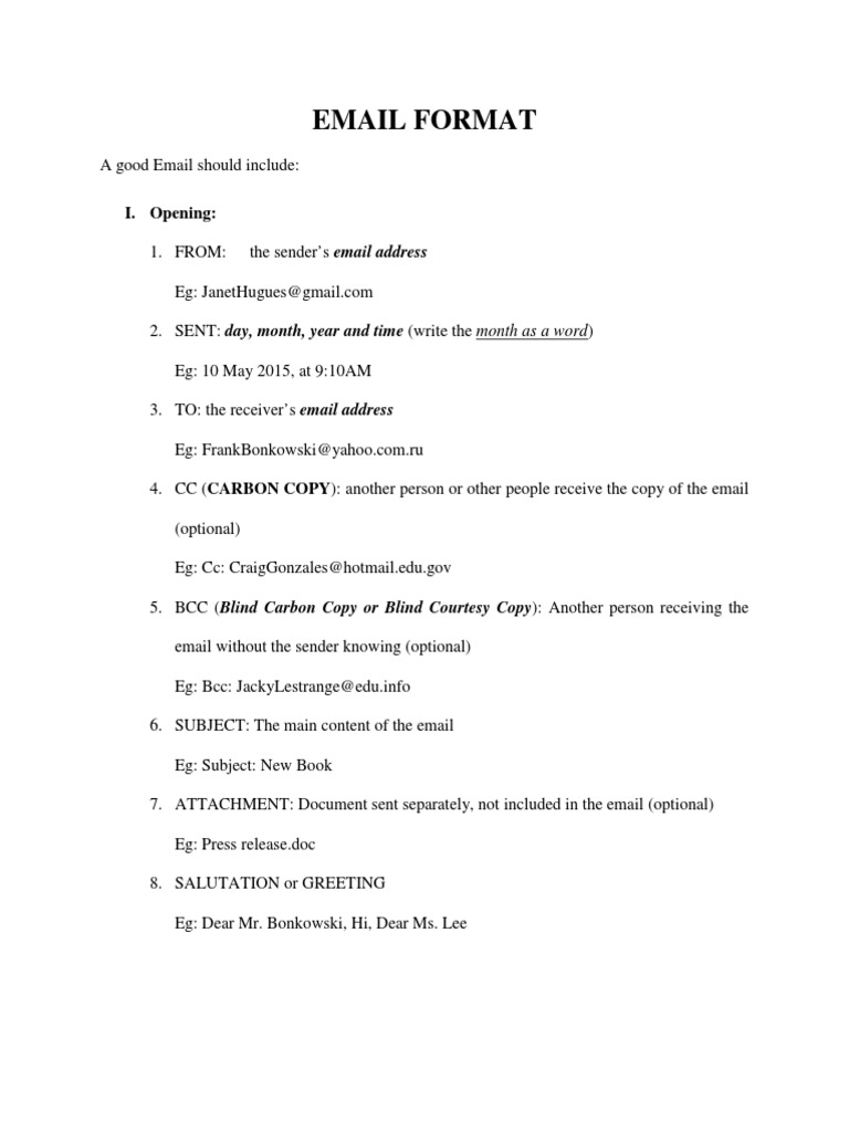 Email Format: I. Opening | PDF