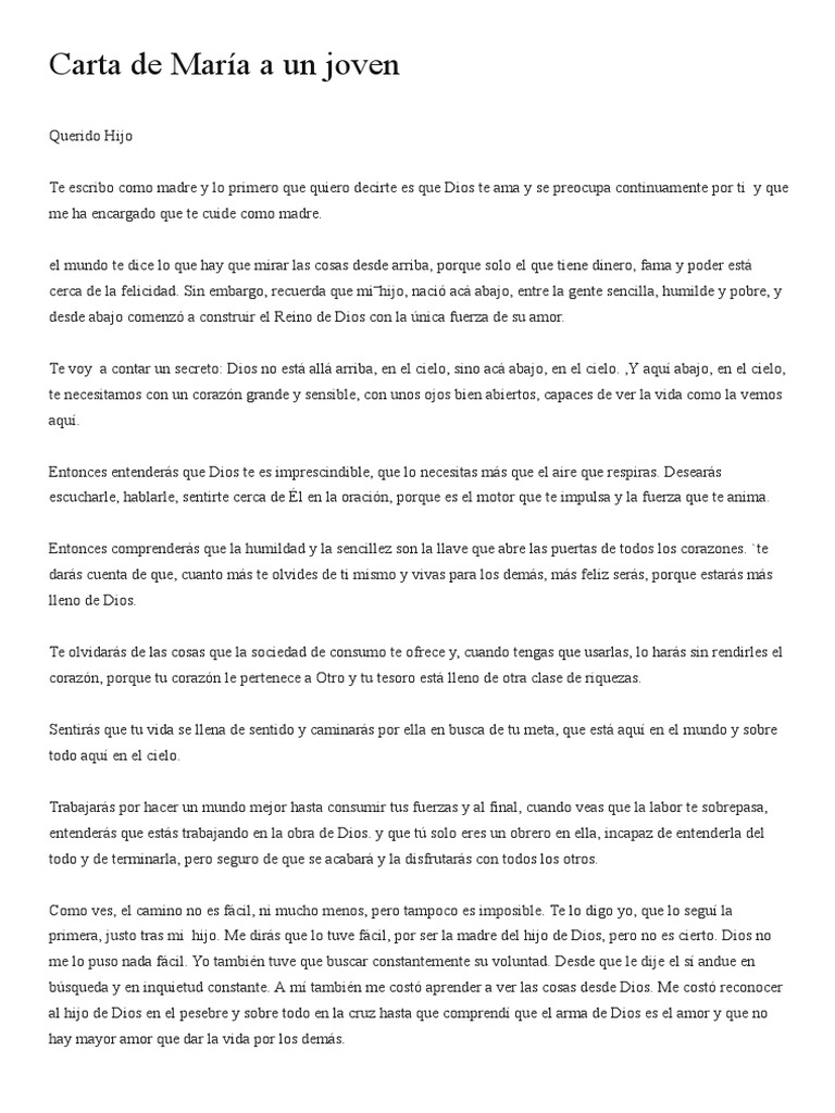 Carta de María a un joven creyente | PDF | María, madre de Jesús | Amor