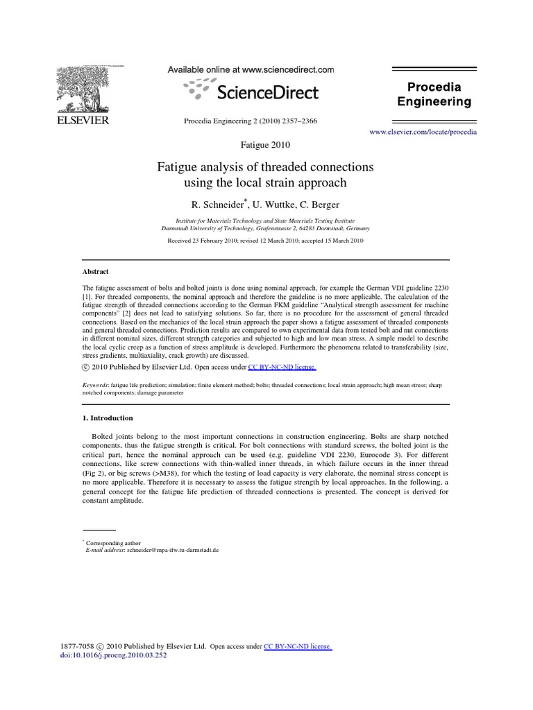 Fatigue Analysis of Threaded Connections Using The Local Strain ...
