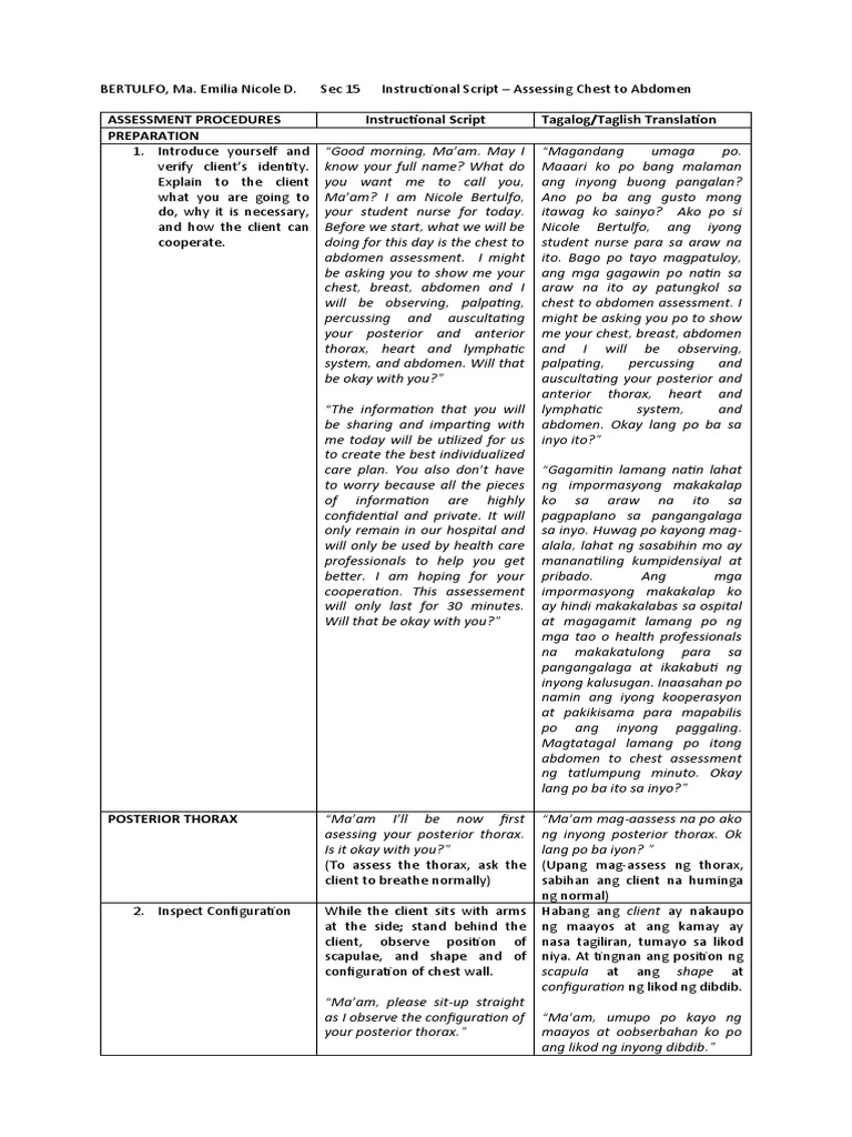 Instructional Script | PDF | Thorax | Breathing