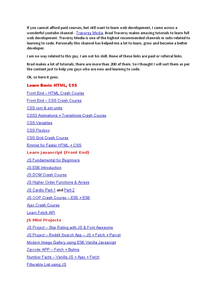 Learn Basic HTML, CSS: Learn Javascript (Front End) | PDF | Cascading ...
