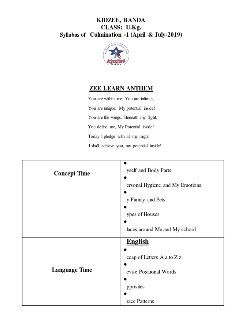 UKg SYLLABUS APRIL TO JULY PDF | PDF