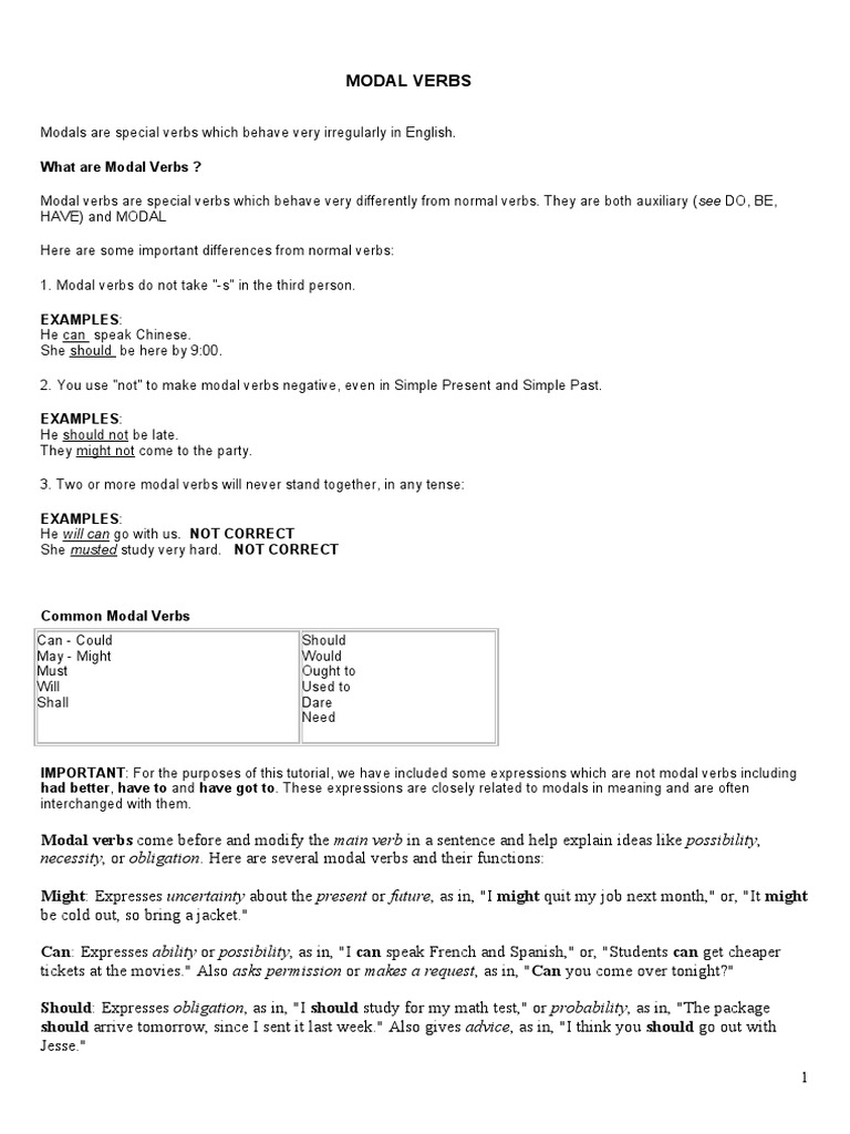 Modals | PDF | Grammar | Syntax