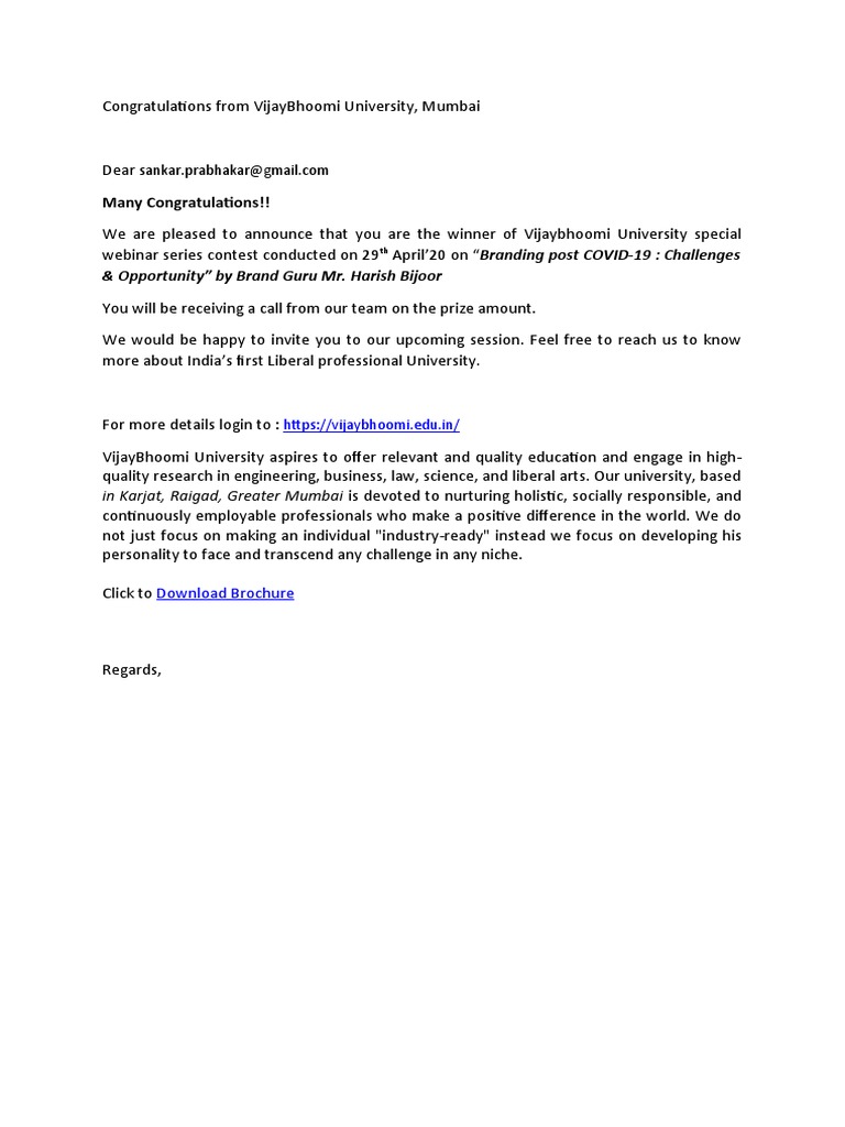 Winner Congratulations Mailer | PDF