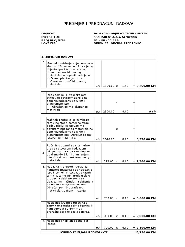 Predmjer I Predračun Zaharex | PDF