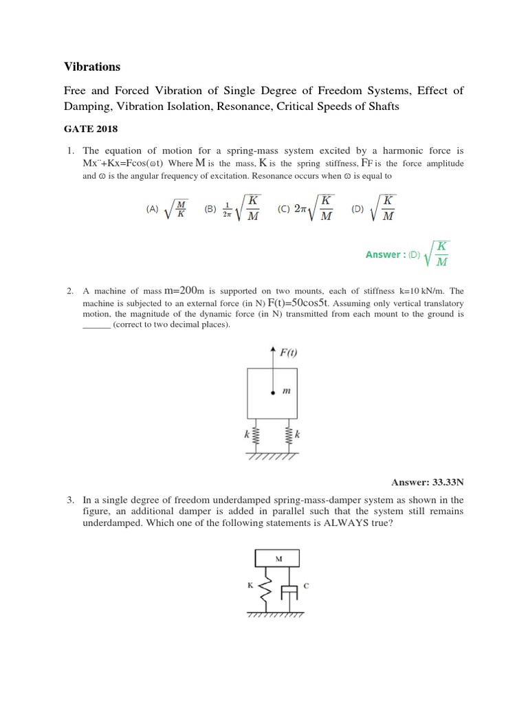 Mechanical Vibrations Previous Years Questions PDF | PDF | Physical ...