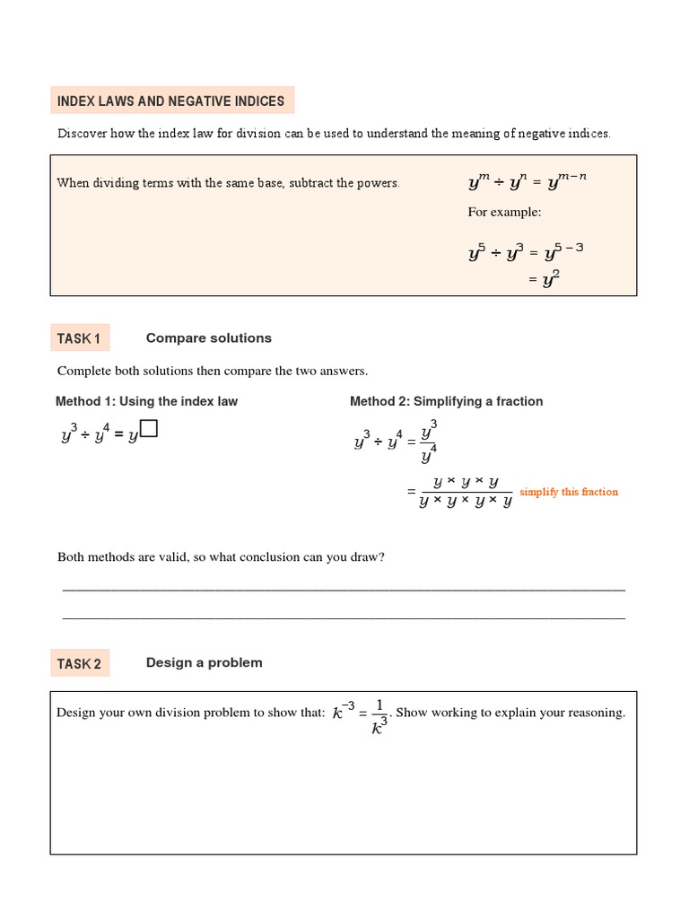 Index Laws and Negative Indices | PDF