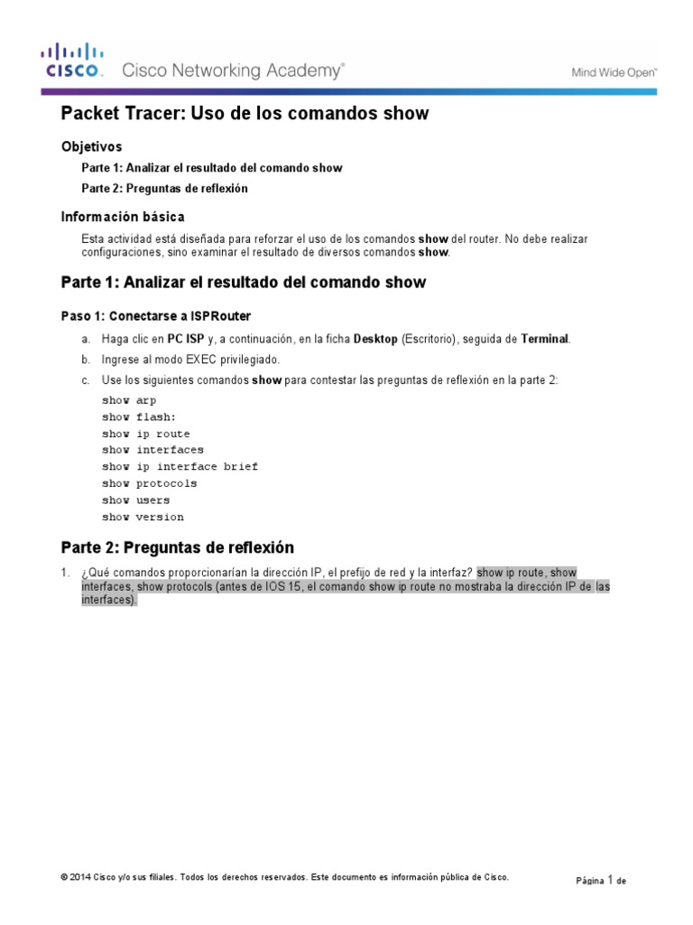 11.3.3.4 Packet Tracer - Using Show Commands Instructions IG - RESUELTO ...