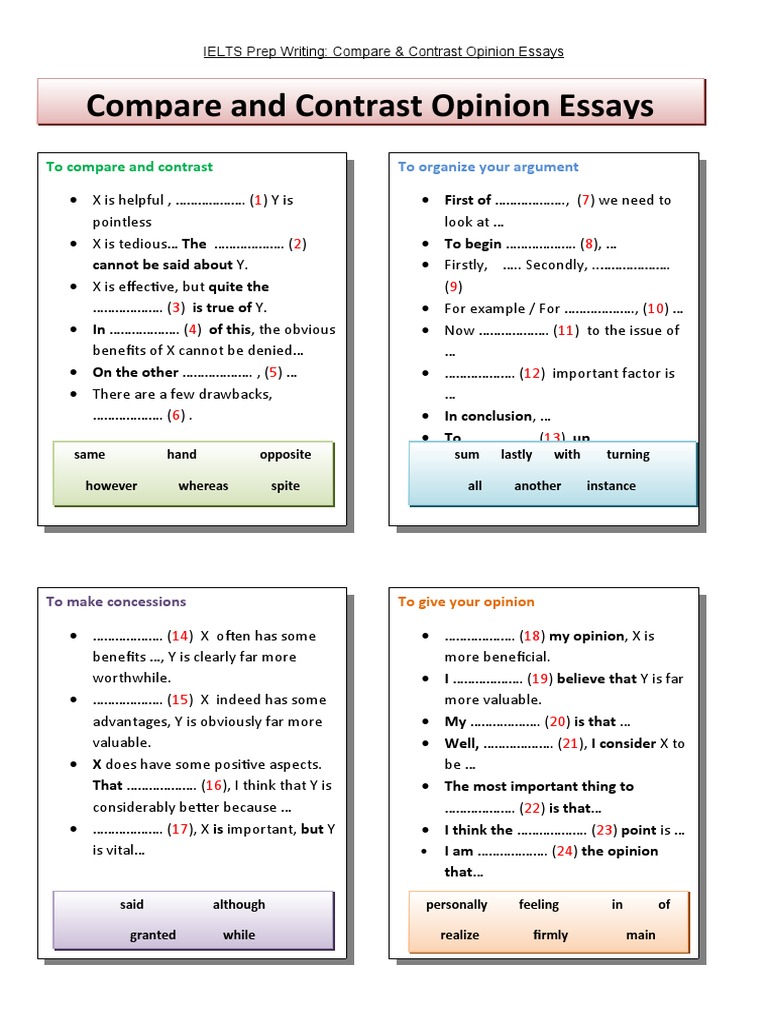 Compare and Contrast Opinion Essays: Cannot Be Said About Y | PDF ...
