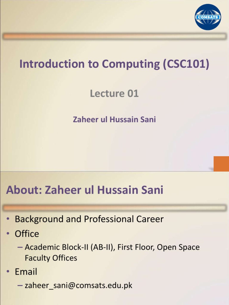 Intro to Computing (CSC101) Lecture 01 | PDF | Operating System | Personal Computers