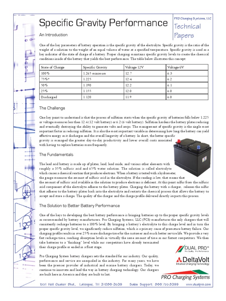 Specific Gravity Performance: Technical Papers | PDF | Battery Charger ...