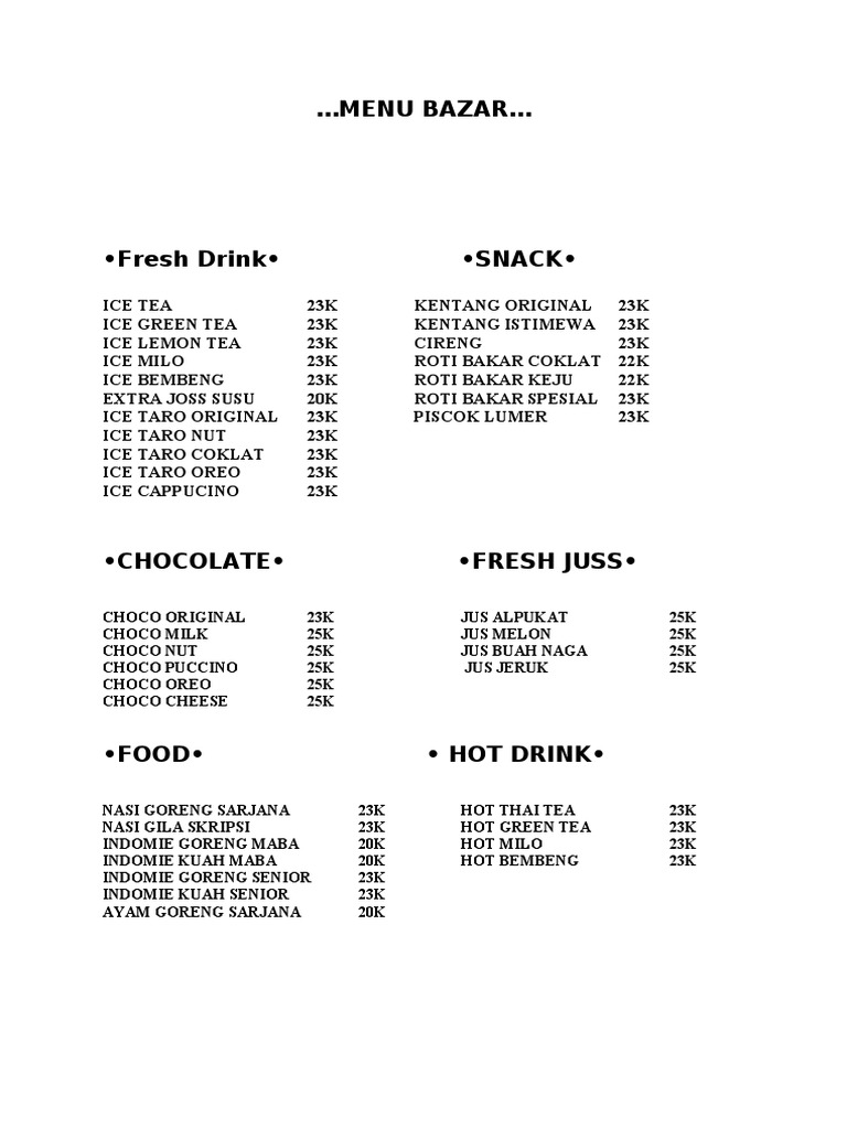 Menu Bazar | PDF