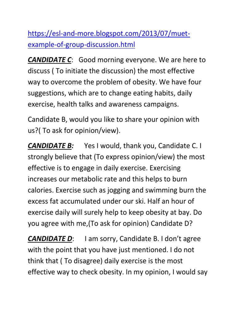 Sample - Group Discussion | PDF | Obesity | Healthy Diet