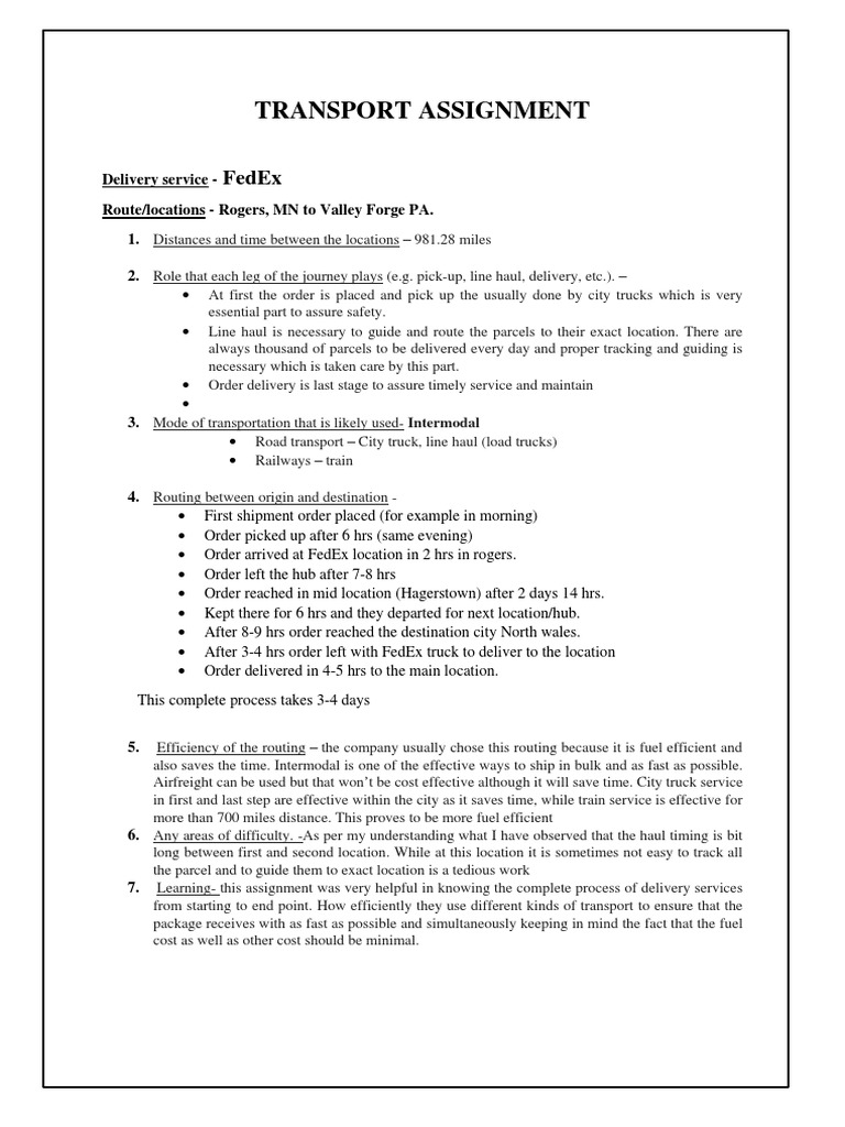 Transport Assignment | PDF | Cargo | Transport