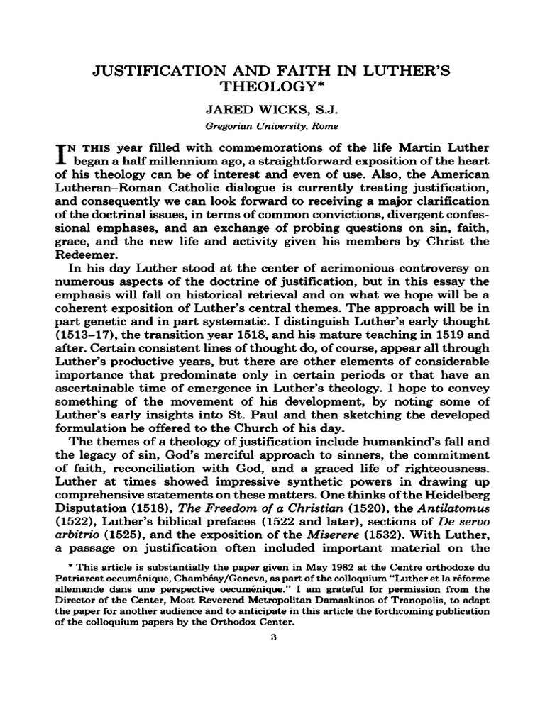 Justification and Faith in Luther'S Theology : Gregorian University ...