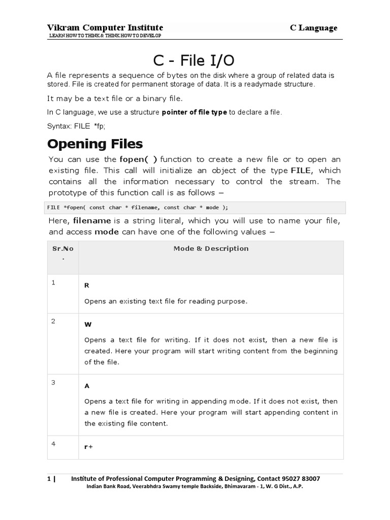 C - File I/O: Opening Files | PDF | Computer File | String (Computer ...