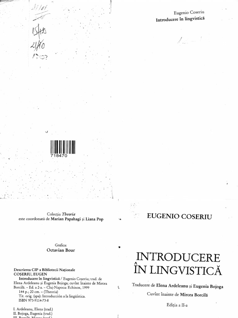 EUGEN COSERIU Introducere in Lingvistica PDF | PDF