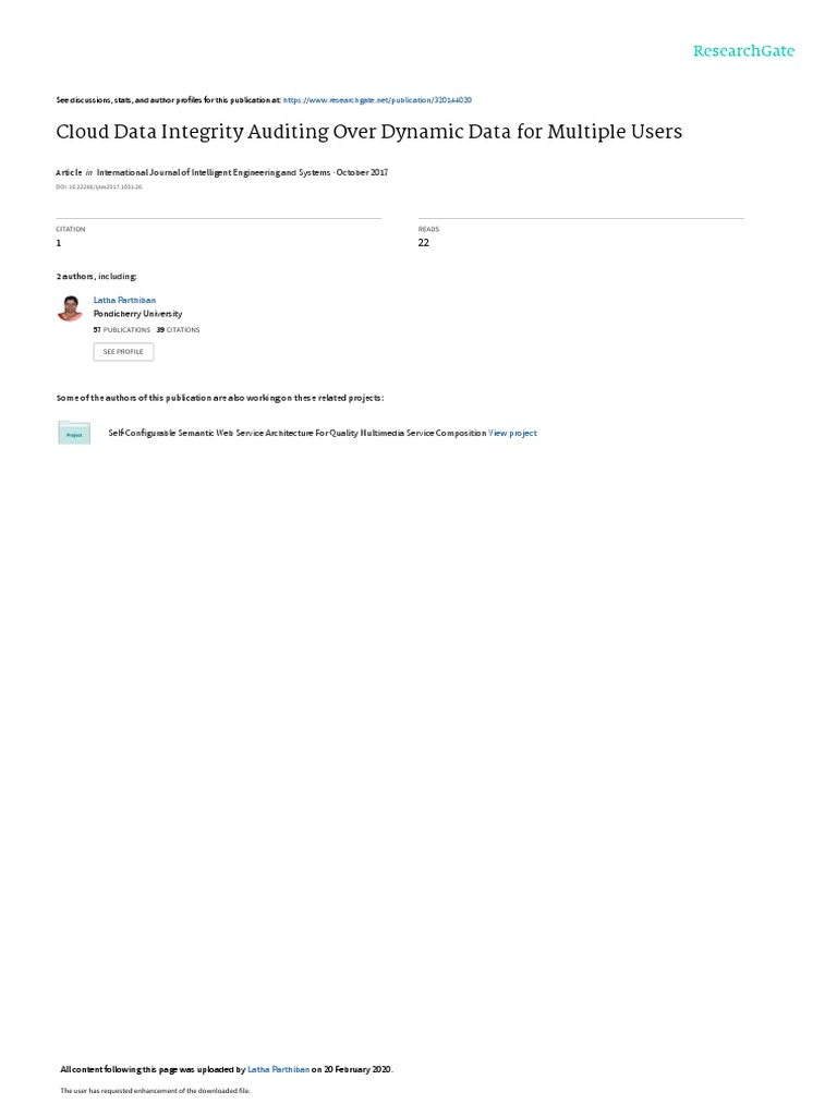 Cloud Data Integrity Auditing Over Dynamic Data Fo PDF | PDF | Encryption | Cloud Computing