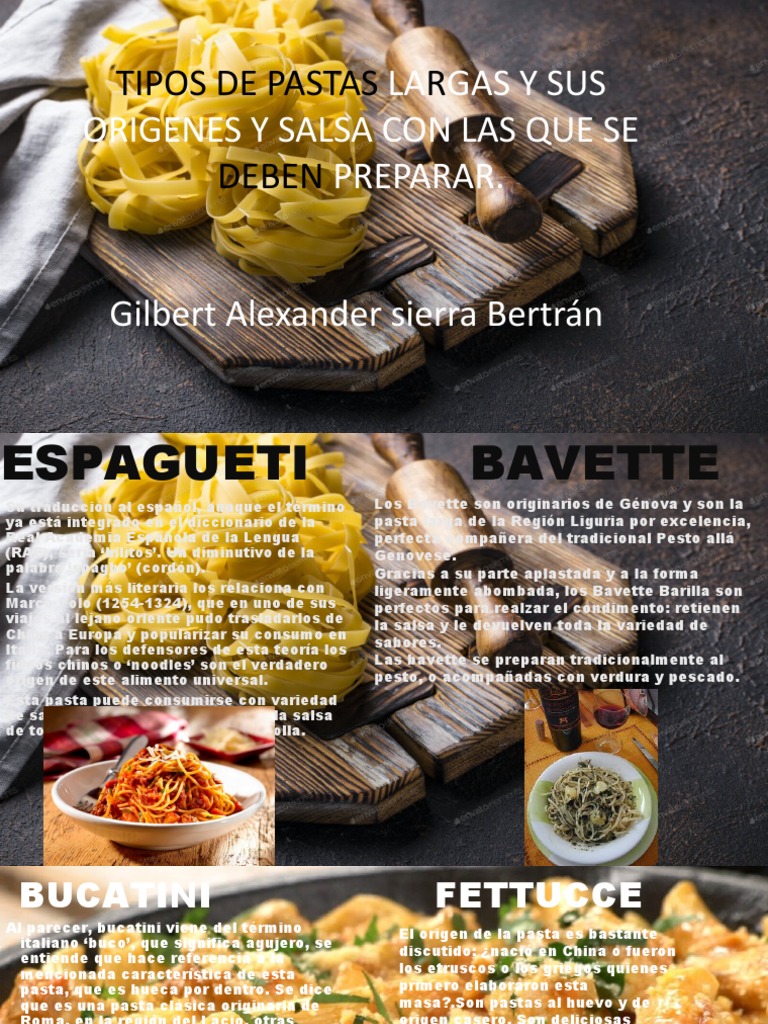 Tipos de Pastas Largas y Salsas | PDF | Pasta | Cocina italiana