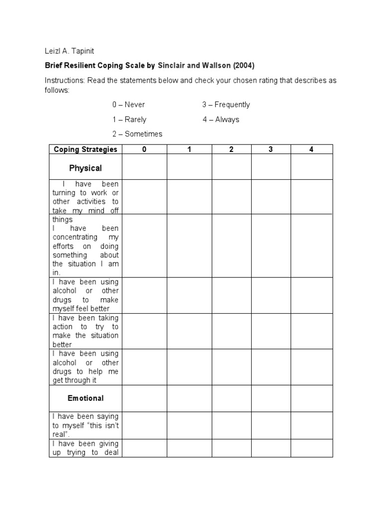 Brief Resilient Coping Scale By: Physical | PDF | Mental Health ...