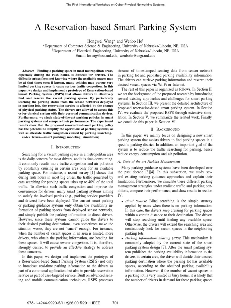 A Reservation-Based Smart Parking System PDF | PDF | Parking | Traffic