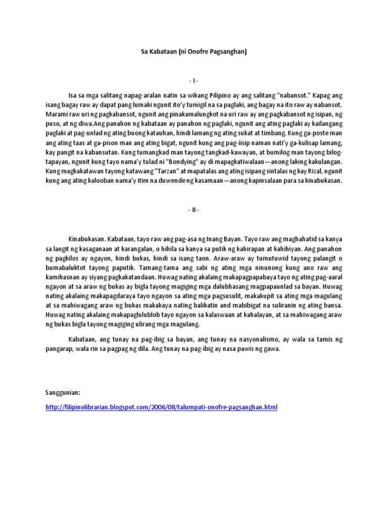 Talumpati - Sa Kabataan Ni Onofre Pagsanghan | PDF