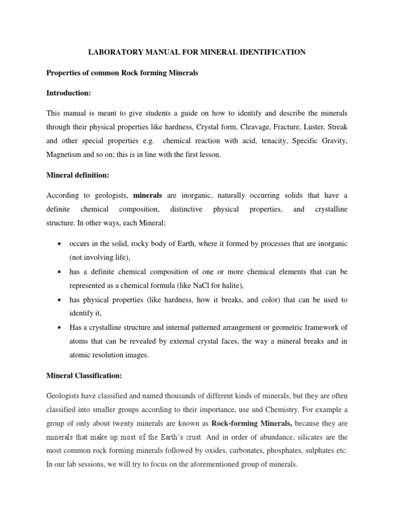 Mineral Processing Lab Manual | PDF | Minerals | Crystal