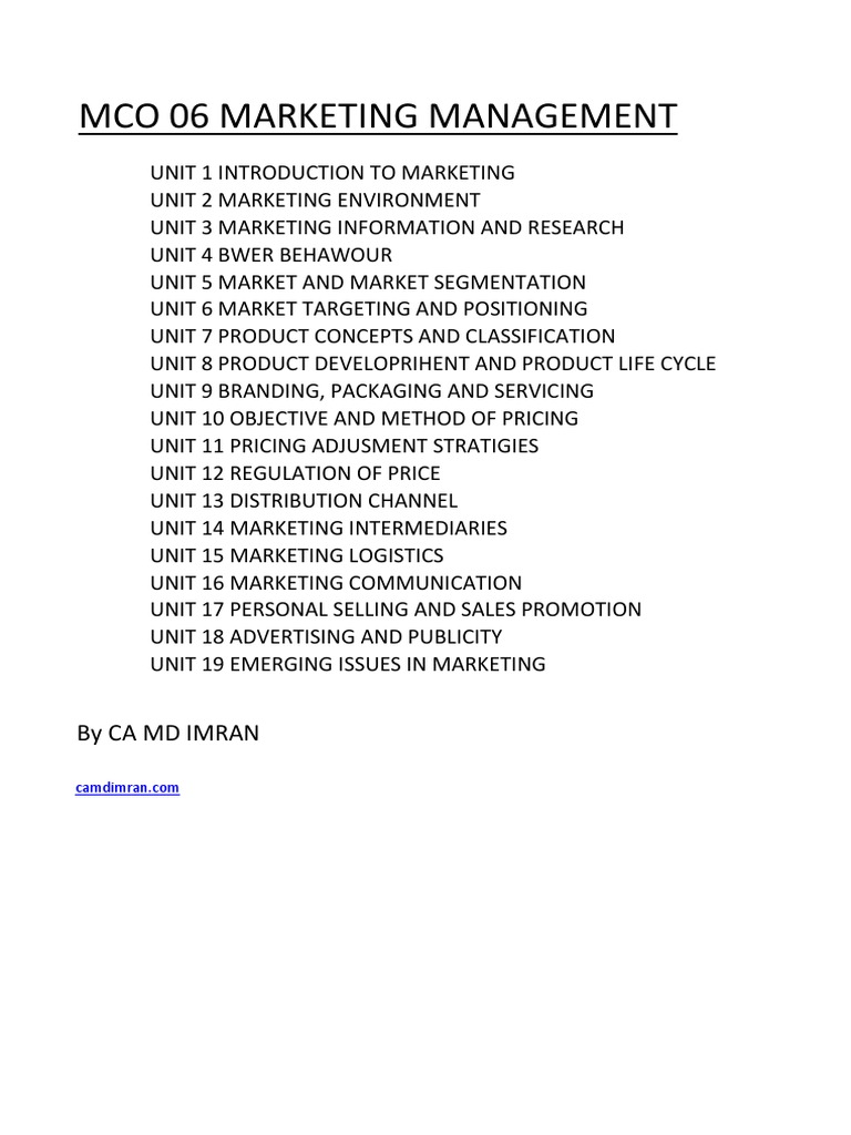 Mco 06 Markeint Management PDF | PDF | Sales | Marketing