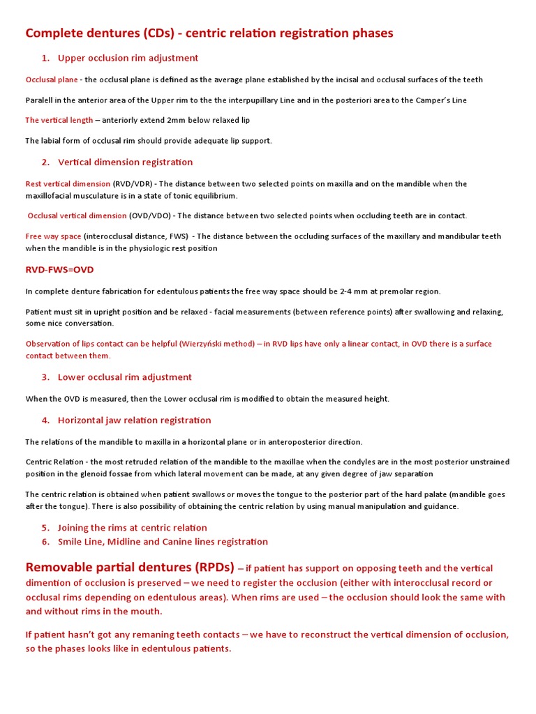 Complete Dentures (CDS) - Centric Relation Registration Phases | PDF ...